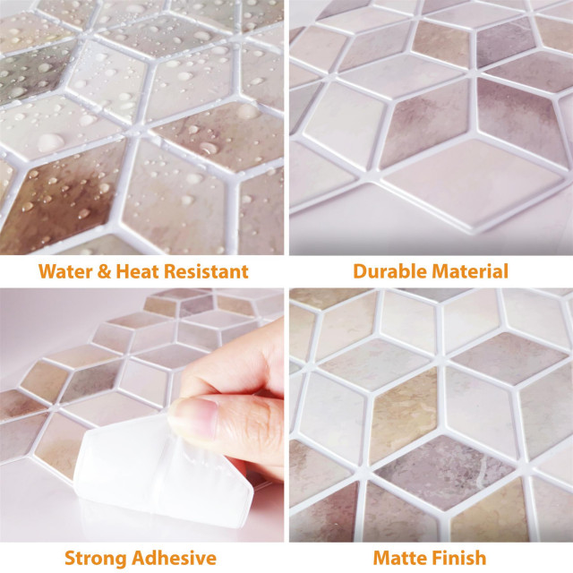 Beige Stone Hexacube Glossy 3D Tile Sticker, 12"x6", Set of 20 ...