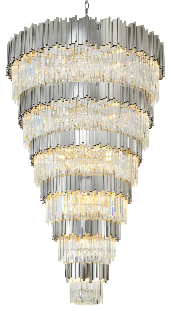 D60" 6-Tier Chrome Frame Chandelier With Clear Hanging Crystals ...