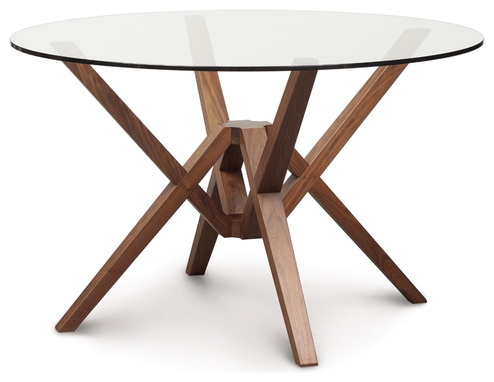 Exeter Round Solid Walnut Table With Glass Top - Midcentury - Dining ...
