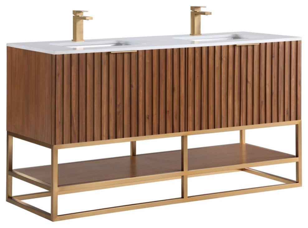 Terra 60" Double Bathroom Vanity, Walnut - Contemporary - Bathroom ...