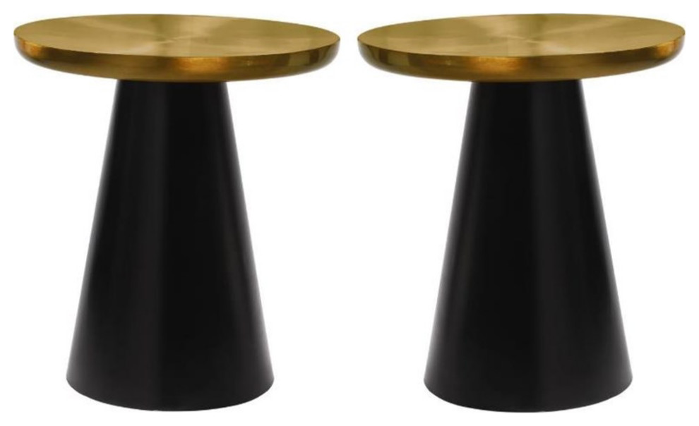Home Square Brushed Gold Metal End Table with Matte Black Base - Set of ...