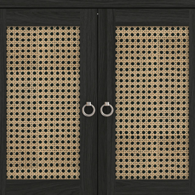 Joreen 2 Door Rustic Black Oak with Rattan Paper Accent Cabinet - Tropical - Accent Chests And ...