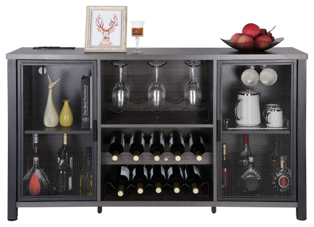 VEVOR Industrial Bar Cabinet Wine Bar Table With Wine Rack for Liquor ...