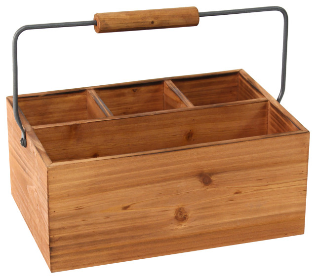 Stratton Home Decor Farmhouse Natural Wood Portable Storage Caddy With ...