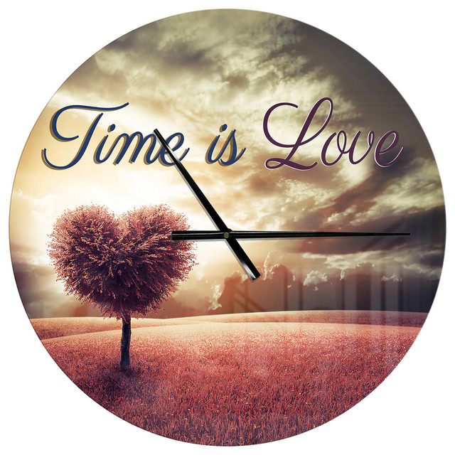 Time Is Love Pink Heart Tree Oversized Quote Metal Clock, 23"x23 ...
