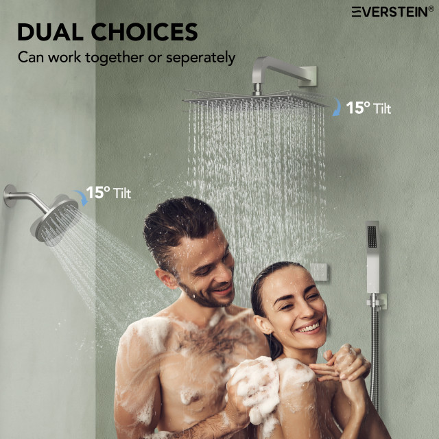 Dual Heads 12" Rain Shower System With 3 Way Thermostatic Faucet,Body ...