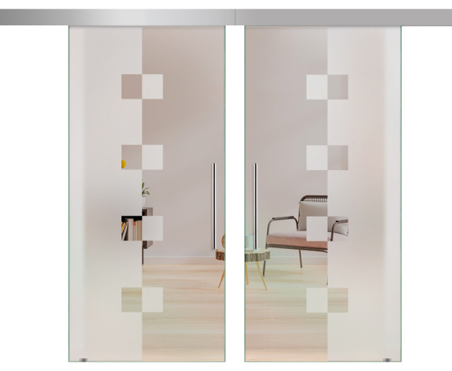 Double Sliding Glass Doors With Line Design, 72"x81" - Contemporary ...