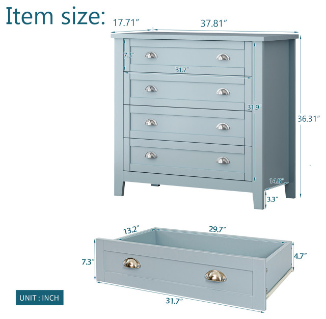 Blue-Gray Cabinet Dresser With 4 Drawers - Transitional - Dressers - by ...