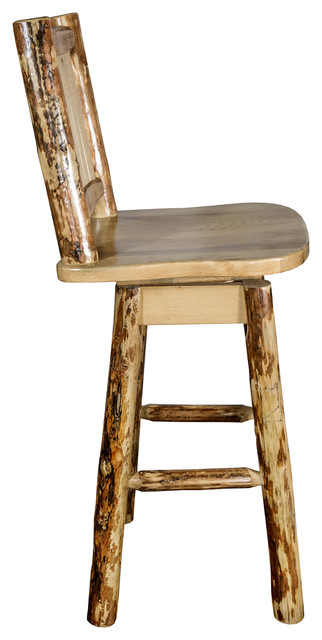 Glacier Country Bar Stool With Back and Swivel, Laser Engraved Bear ...