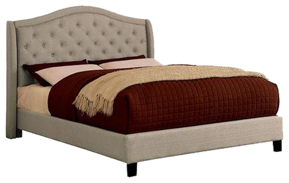 Contemporary Style Full Bed with Camelback Button Tufted Headboard ...