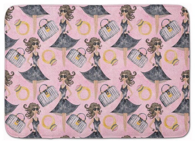 Watercolor Fashion Diva on Pink Machine Washable Memory Foam Mat ...