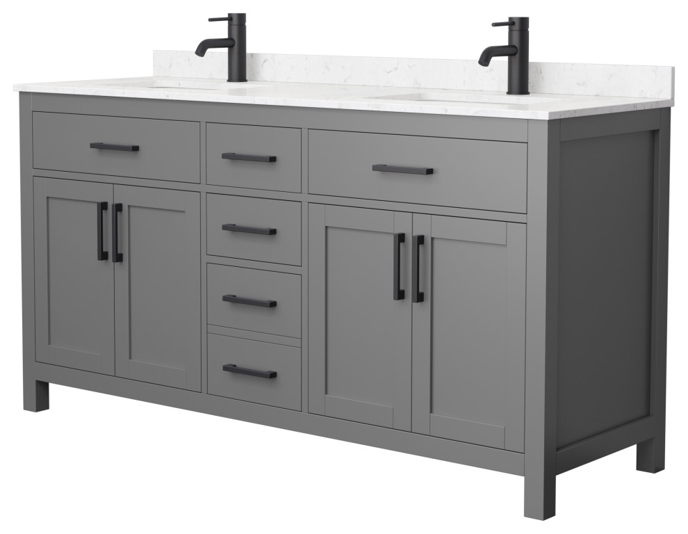 Beckett 66" Double Vanity, Dark Gray, Carrara Cultured Marble Top ...
