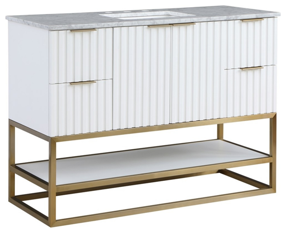 Maklaine Modern / Contemporary Rich White Finish Bathroom Vanity ...