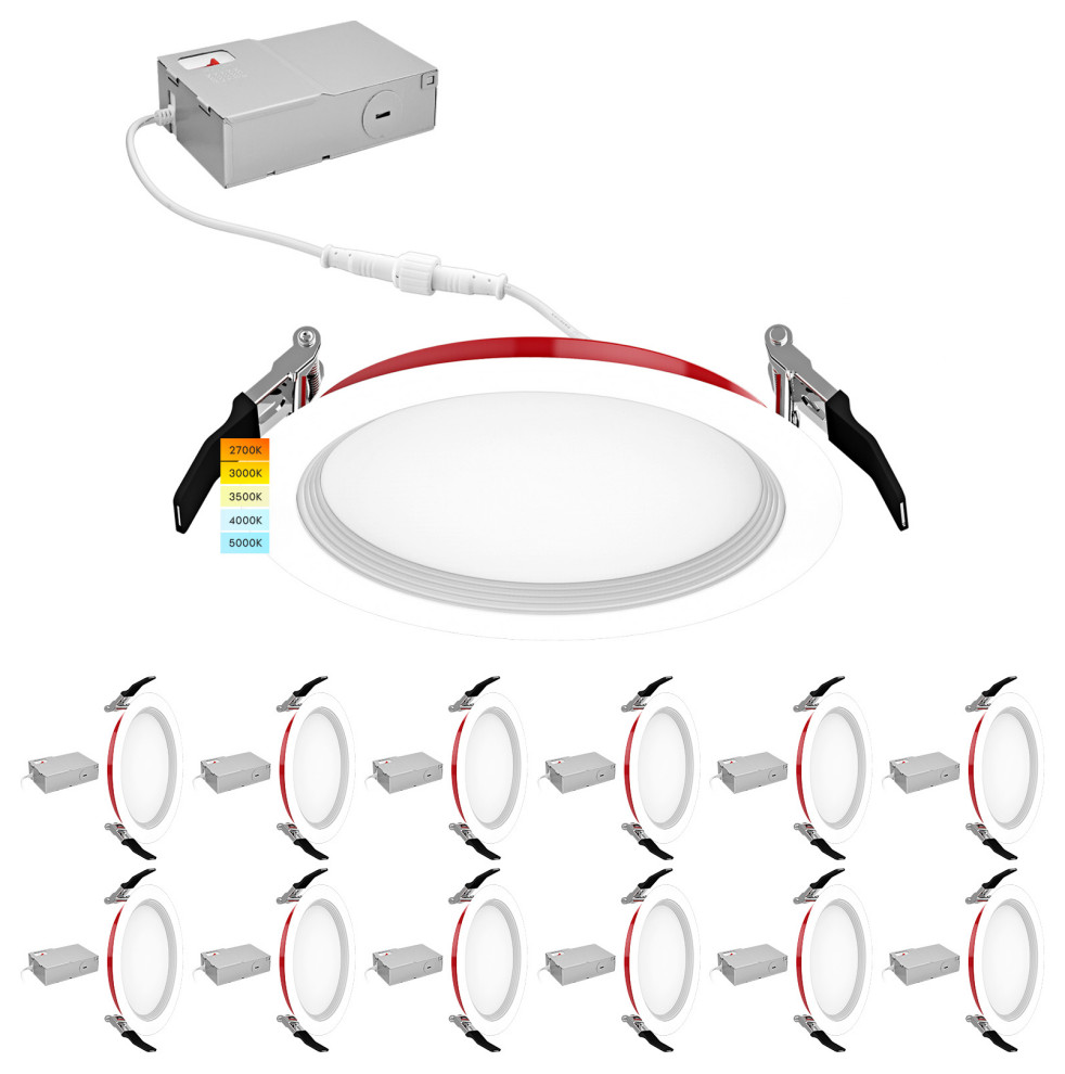 Luxrite 12-Pack 6 Inch LED Fire Rated Recessed Lights 5CCT Dimmable UL ...