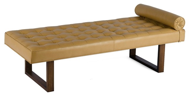 Retro Modern Tufted Leather Daybed, Lounge Chaise, Bench - Transitional ...