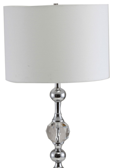 30" Silver Metal Bedside Table Lamp With White Classic Drum Shade ...