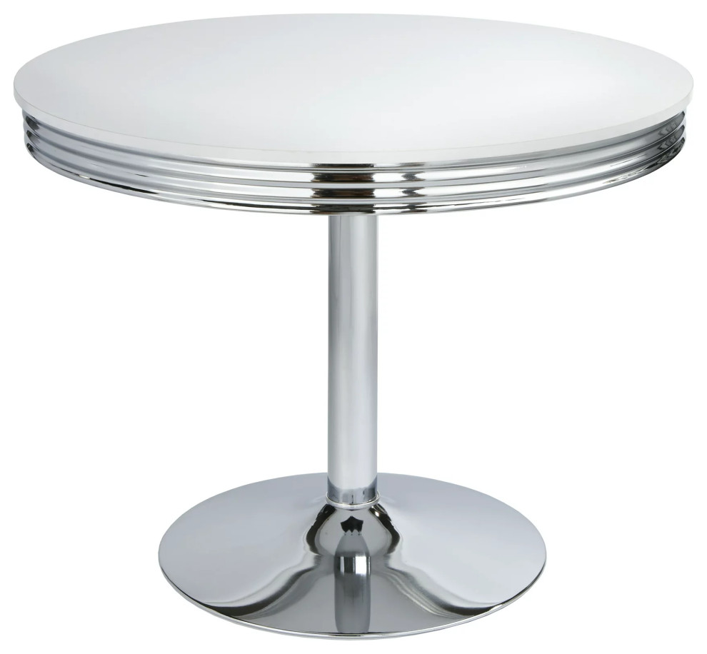 Contemporary Dining Table, Shiny Chrome Pedestal Base With Round White ...