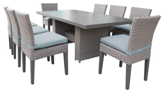 Florence Rectangular Outdoor Patio Dining Table With 8 Armless Chairs ...