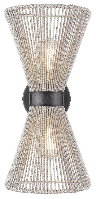Braided Bleached Raphia Ropes 2-Light Wall Sconce in Matte Black Frames ...