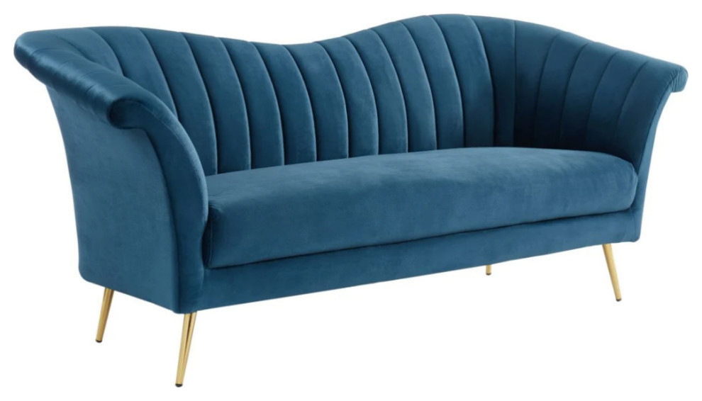 Angie Modern Blue Fabric Sofa - Midcentury - Sofas - by Rustic Home Decor | Houzz