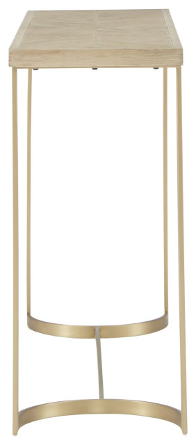 Glam Console Table, Trestle Like Shiny Gold Metal Base With Natural ...