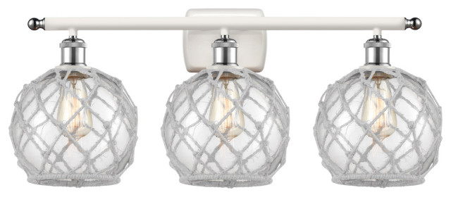 Farmhouse Rope 3 Light Bathroom Vanity Light in White And Polished ...