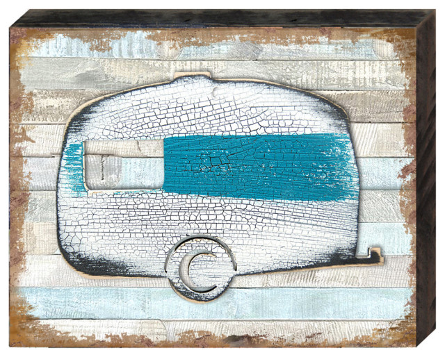 Rustic Camper Coastal Wooden Block, 24 x 18 - Beach Style - Wall ...