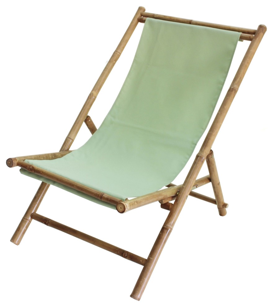 Folding Bamboo Relax Sling Chair - Celadon Canvas - Asian - Outdoor ...