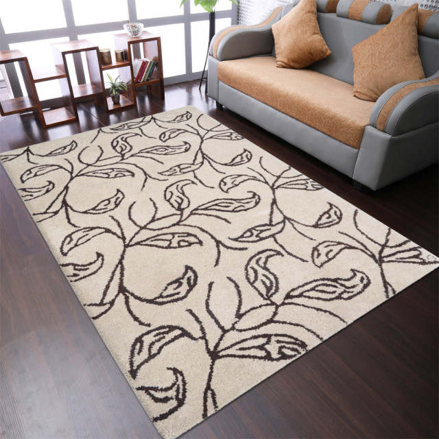 Hand Tufted Wool Area Rug Floral Beige Brown, [Rectangle] 4'x6 ...