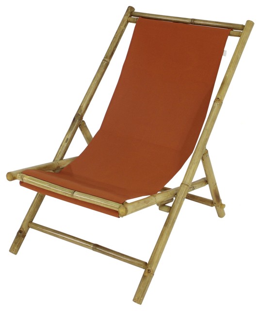 Folding Bamboo Relax Sling Chair - Pottery Canvas - Modern - Outdoor ...