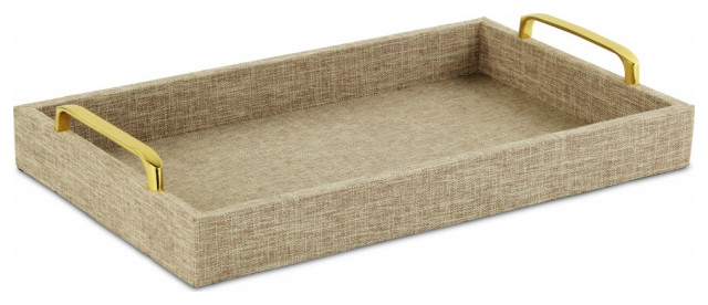 Beige Linen and Wooden Tray - Contemporary - Serving Trays - by ...