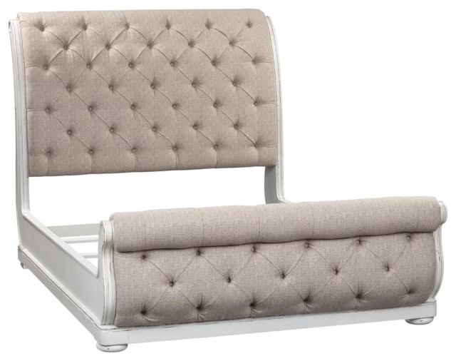 Queen Uph Sleigh Bed (244-BR-QUSL), Antique White Finish - Contemporary ...