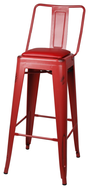 Highback Red Metal Bar Stools, Red Vegan Leather Seat, Set of 1 ...
