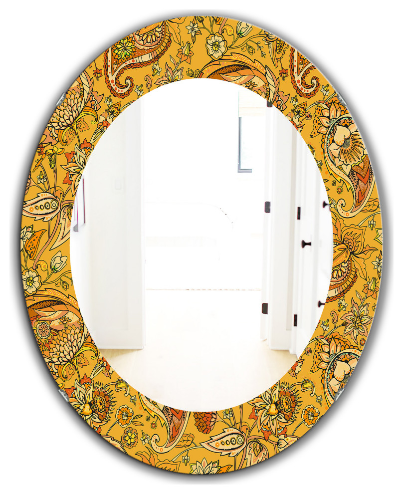 Designart Yellow Moods 13 Bohemian Eclectic Frameless Oval Or Round ...