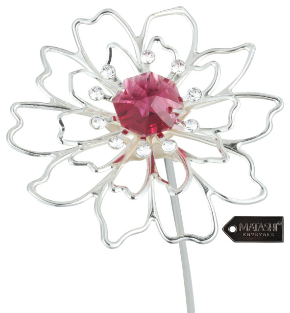 Matashi Silver Plated Crystal Studded Flower Bouquet Centerpiece With ...
