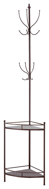 Hope 12 Hook Corner Coat and Hat Rack Stand With Storage Shelves ...