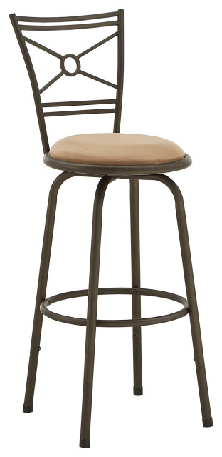 Set of 3 Bar Stool, Metal Frame With Round Cushioned Seat & Crossed ...