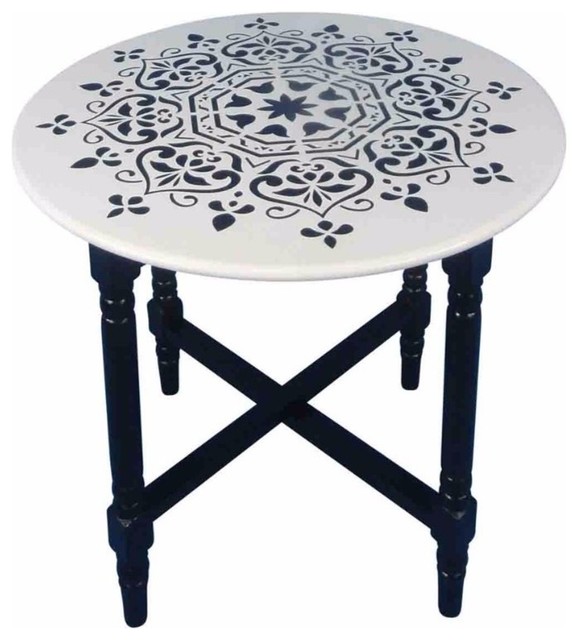 decorative Cross Base Round Accent Table, Black And White - Traditional ...