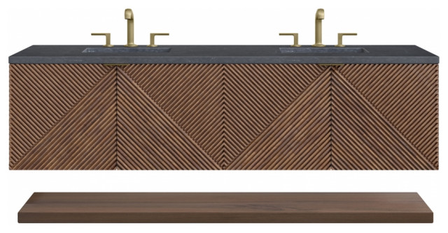 72" Modern Chestnut Floating Double Vanity Silestone Quartz, James ...