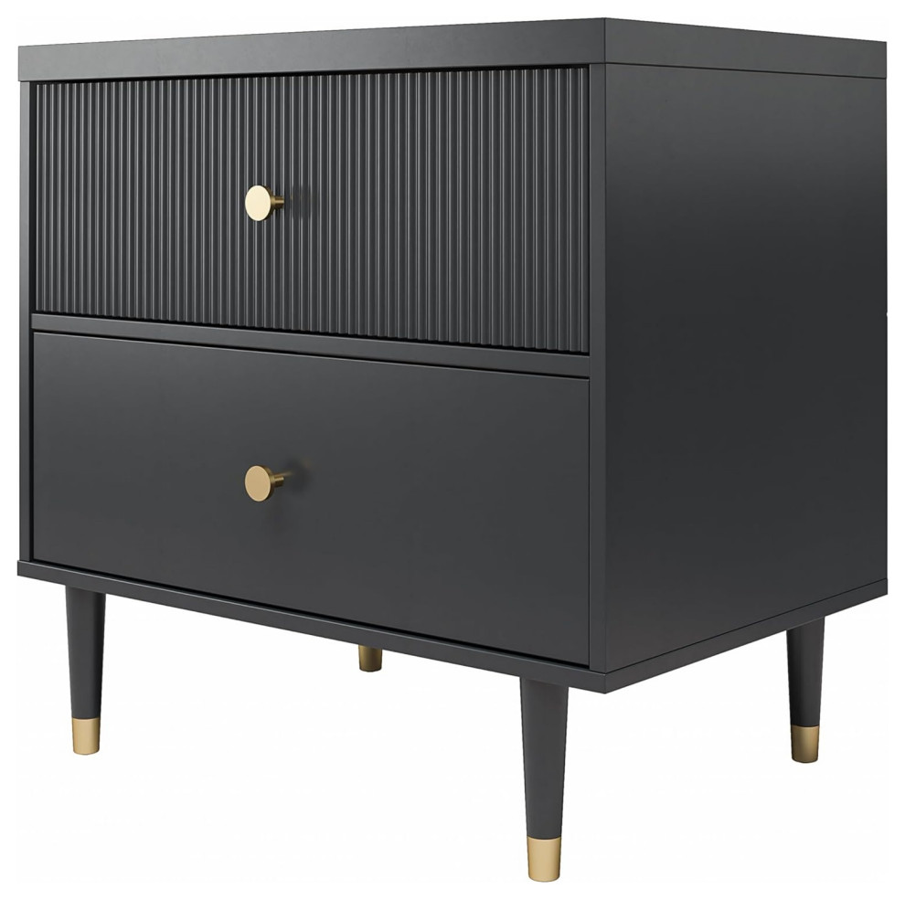 Retro Modern Nightstand, Elegant Design With Golden Knobs, Ribbed ...
