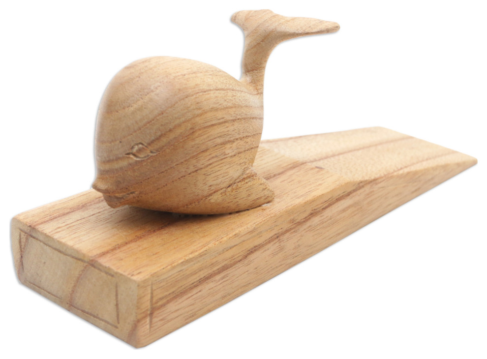 Novica Handmade Little Whale Wood Door Stop - Contemporary - Door Stops ...