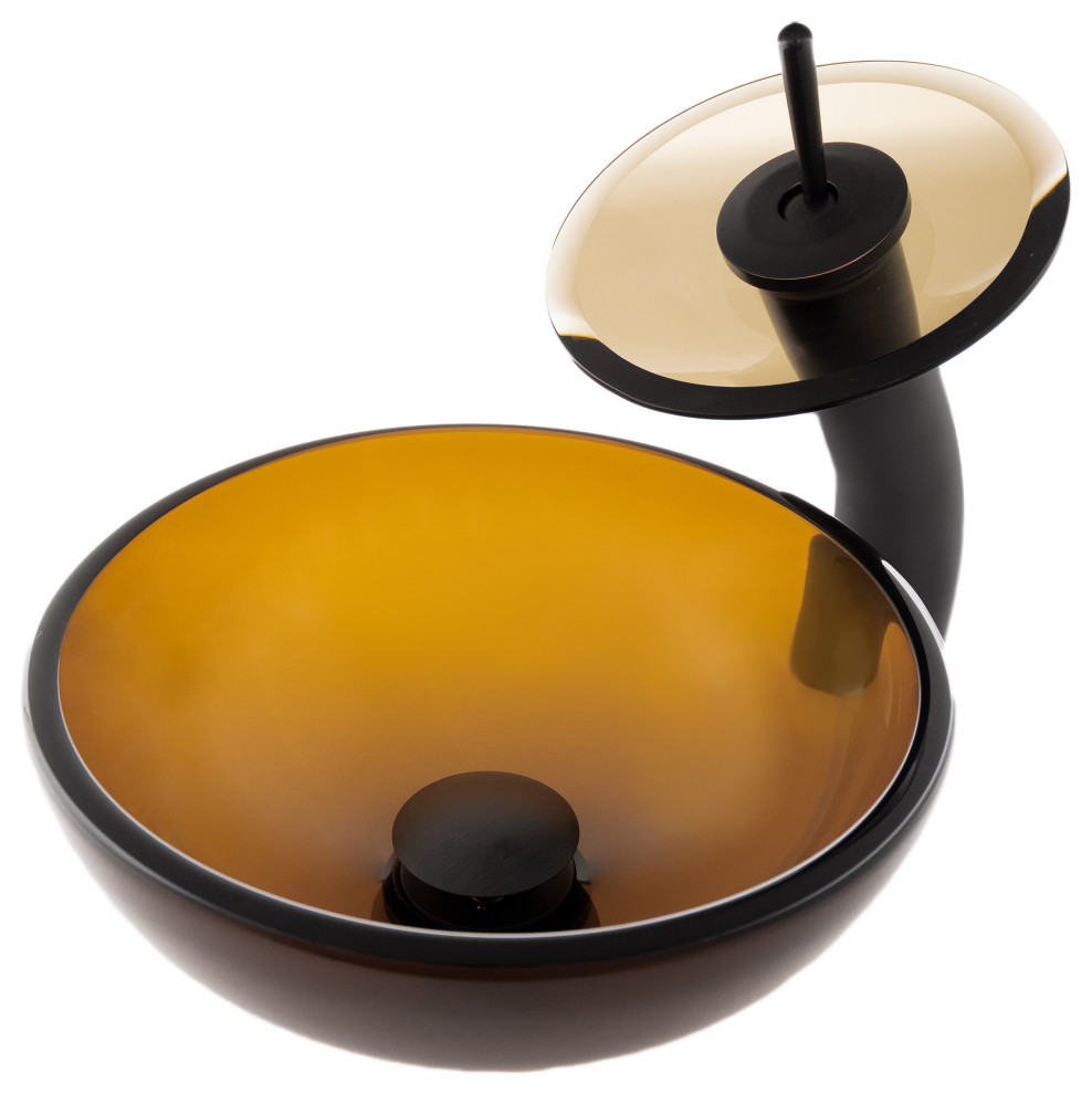 Ty Mini 12" Tea Glass Vessel Sink Combo with Faucet and Drain ...