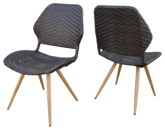 GDF Studio Amaya Outdoor Wicker Dining Chairs With Metal Legs, Set of 2 ...
