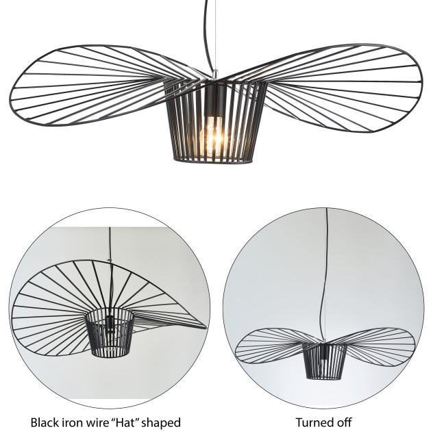 Single Pendant Black Iron Wire "Hat" Shaped Light Fixture ...