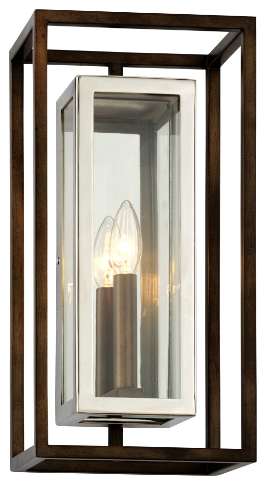 Troy Morgan 15" Wall Sconce in Bronze with Polished Stainless, 8.000 ...