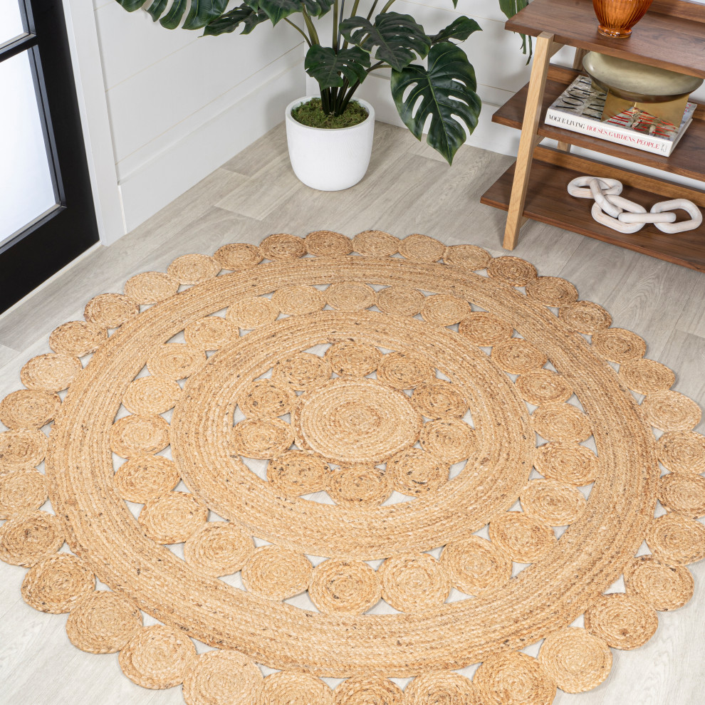 Daisy Hippy Jute Medallion Circle Natural Round Area Rug, 6' Round ...