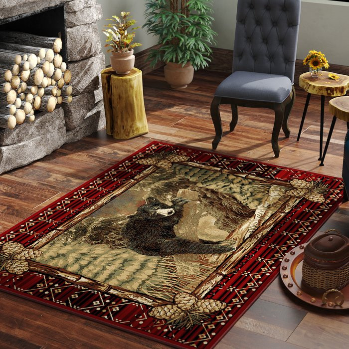 Lodge King Lazy Bear Rustic Pine Cone Area Rug, 2'3"x7'7" - Rustic ...