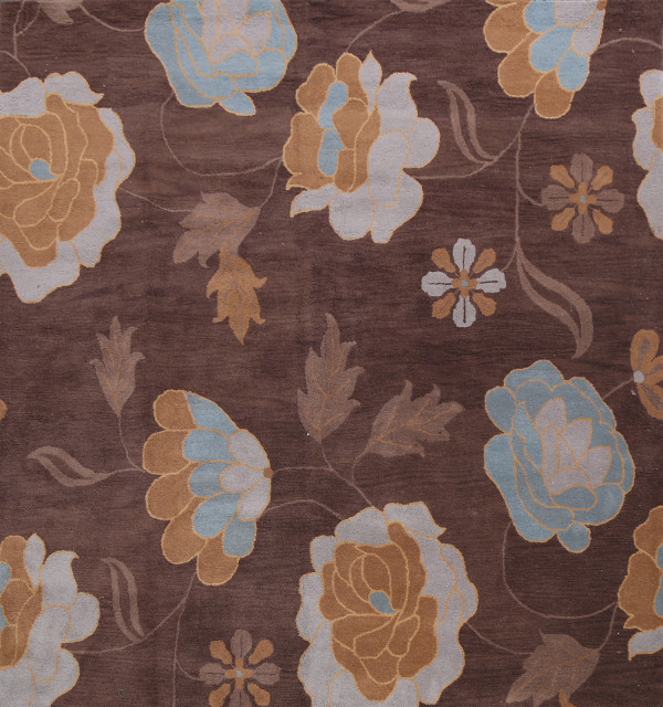 Brown Floral Square Oriental Area Rug Hand-tufted Wool Carpet 10x10, 10 ...