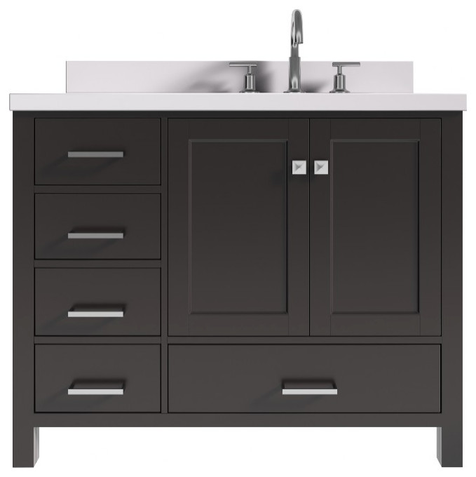 Cambridge Espresso 43" Right Offset Rectangle Sink Vanity With Quartz Countertop - Transitional ...