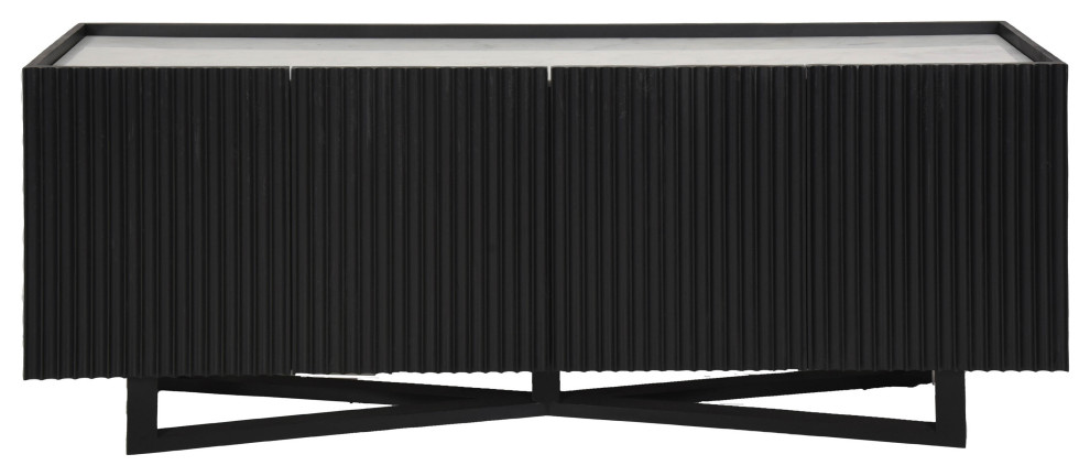 Wood/marble, 69"l 4-door Fluted Sideboard, Black - Transitional ...